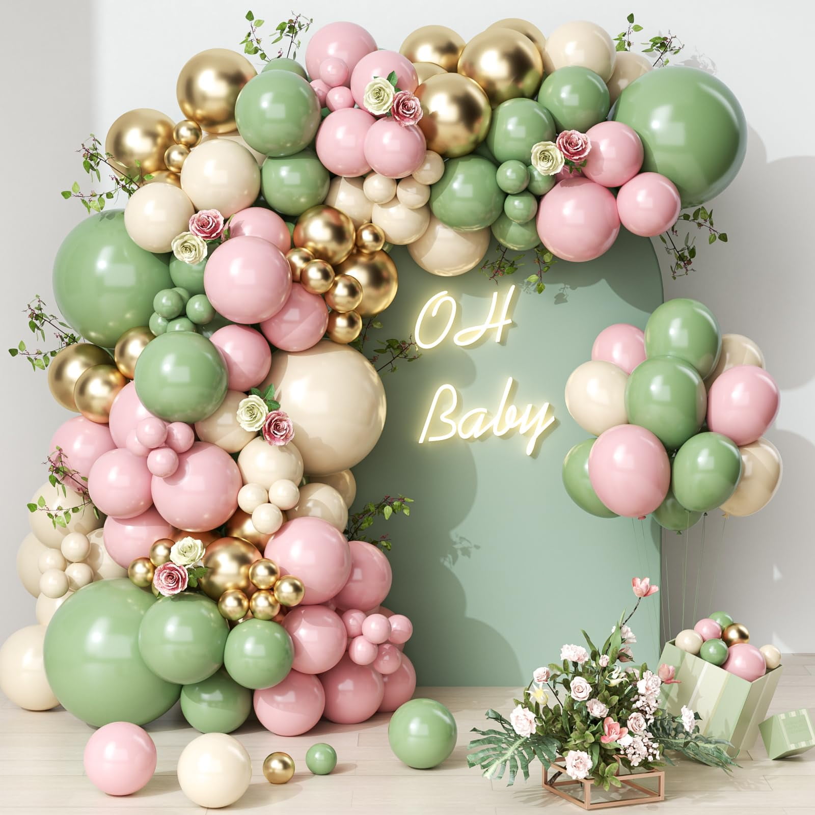 Pink and Green Balloons MSF2 Garland Arch Kit-139pcs Sage Green Pink ...