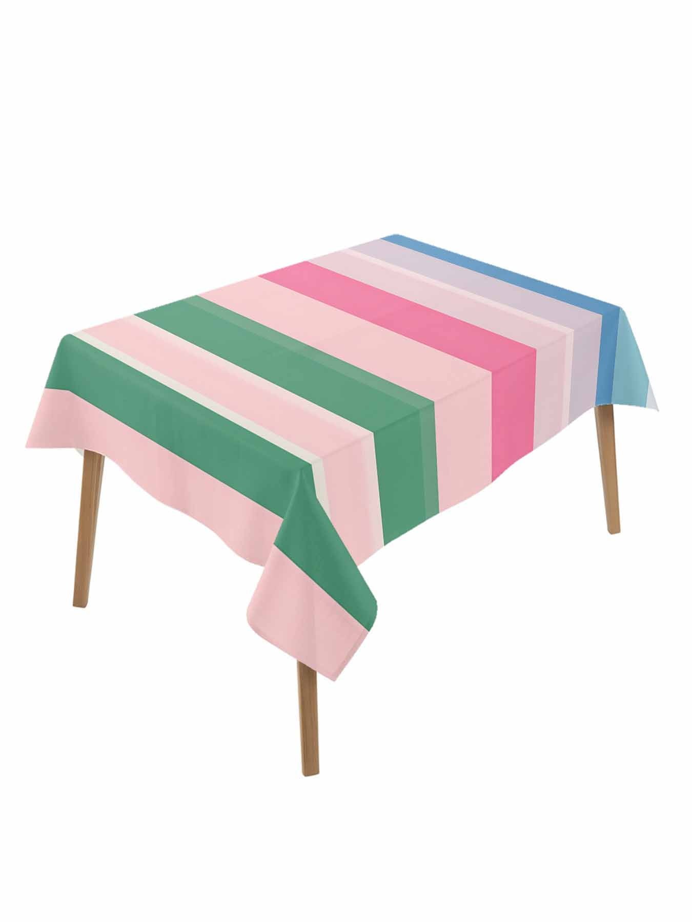 Pink Green Blue Stripe Table Cloth, Farmhouse Stripes Contemporary ...
