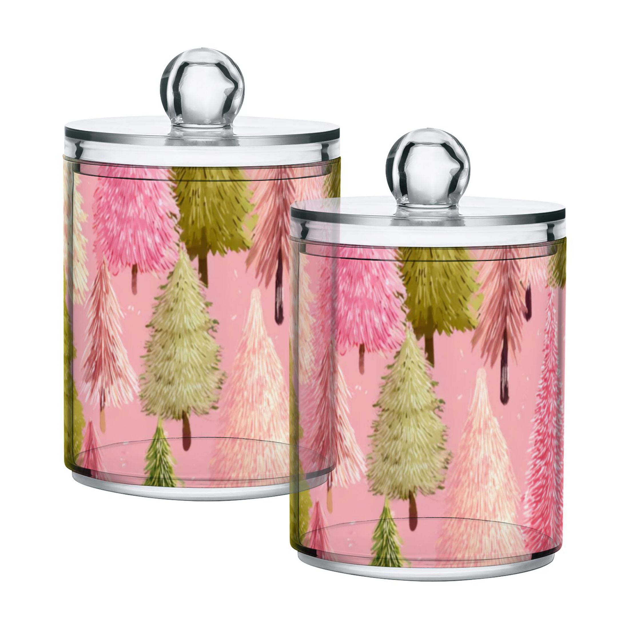 Pink Green Christmas Tree Translucent Plastic Cans Storage Canisters ...