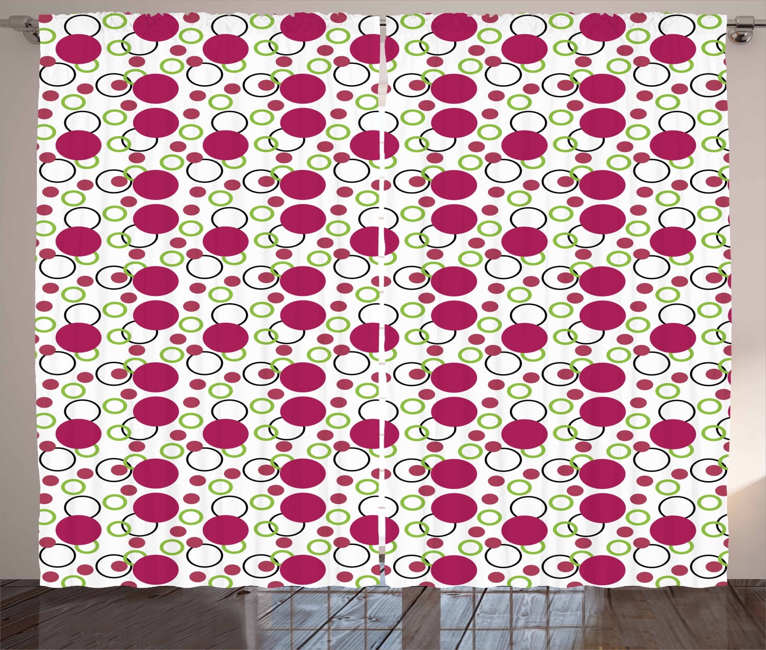 Ambesonne Pink and Green Curtains 2 Panel Set, Circles Spots, 108" x 84 ...