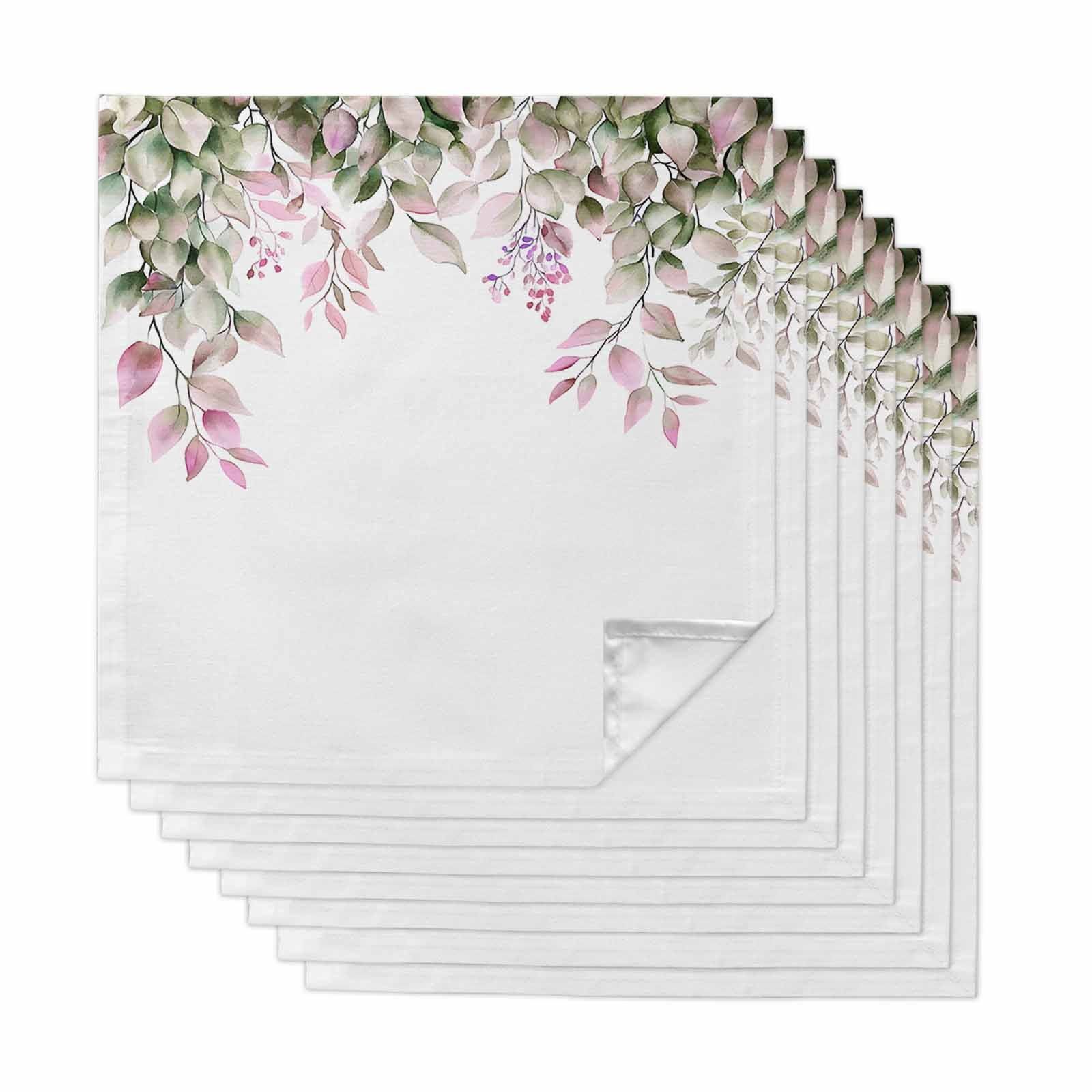 Pink Green Eucalyptus Cloth Napkins, Spring Leaves Watercolor Fruit ...