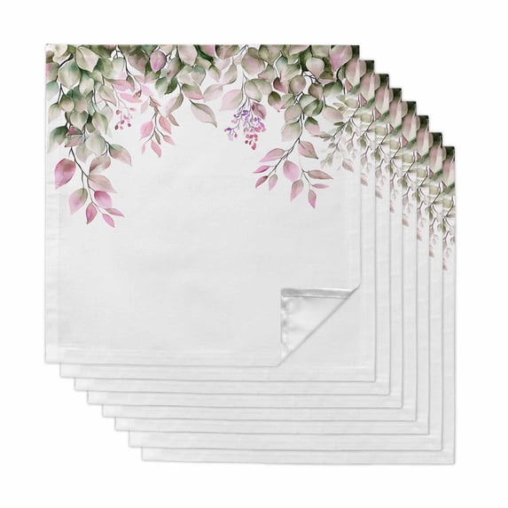 Pink Green Eucalyptus Cloth Napkins, Spring Leaves Watercolor Fruit ...