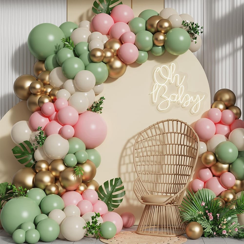 Pink and Green FEV6 Balloon Arch Garland Kit,137pcs Sage Green and ...