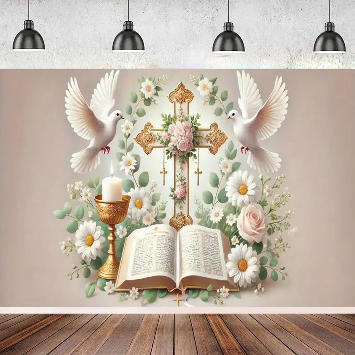 Pink Green First Holy Communion Photography Background Chalice Flower ...