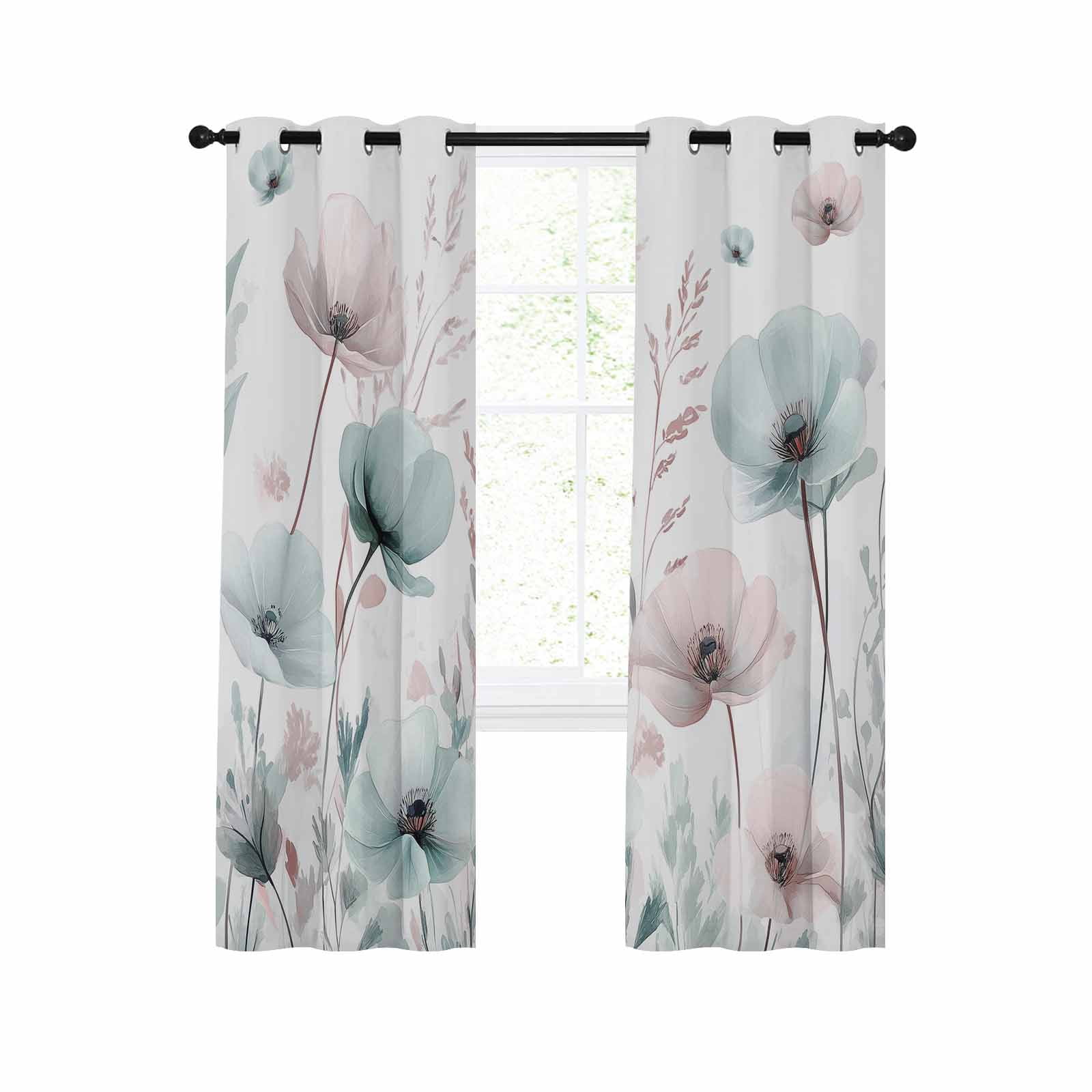 Pink Green Floral Blackout Curtains 45 Inches Long for Bedroom ...