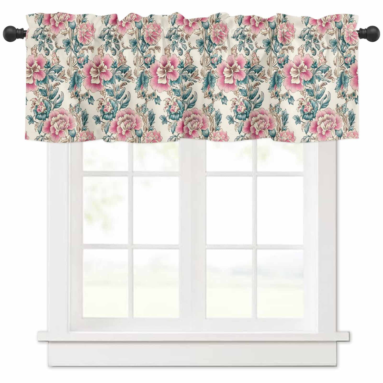 Pink Green Floral Valances for Windows Farmhouse Kitchen Curtains ...