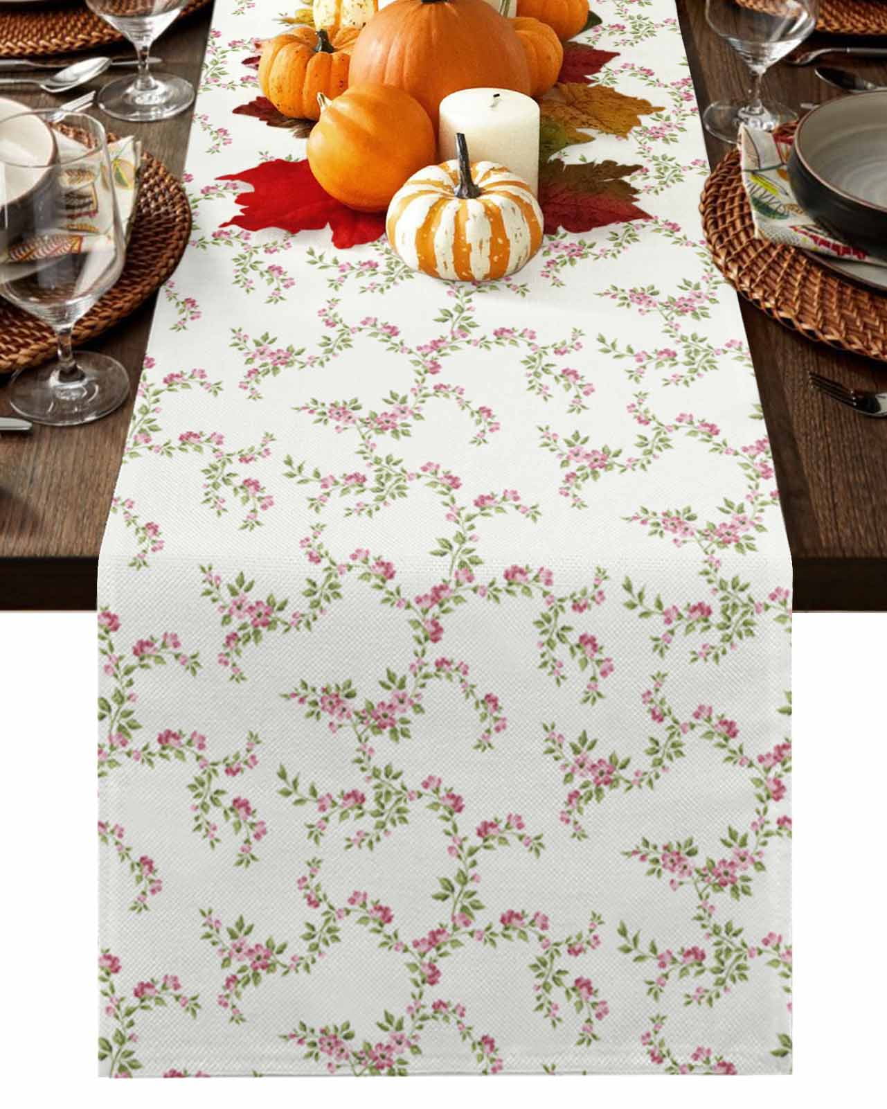Pink Green Flower Floral Table Runner-Cotton Linen- 70 Inch Holiday ...