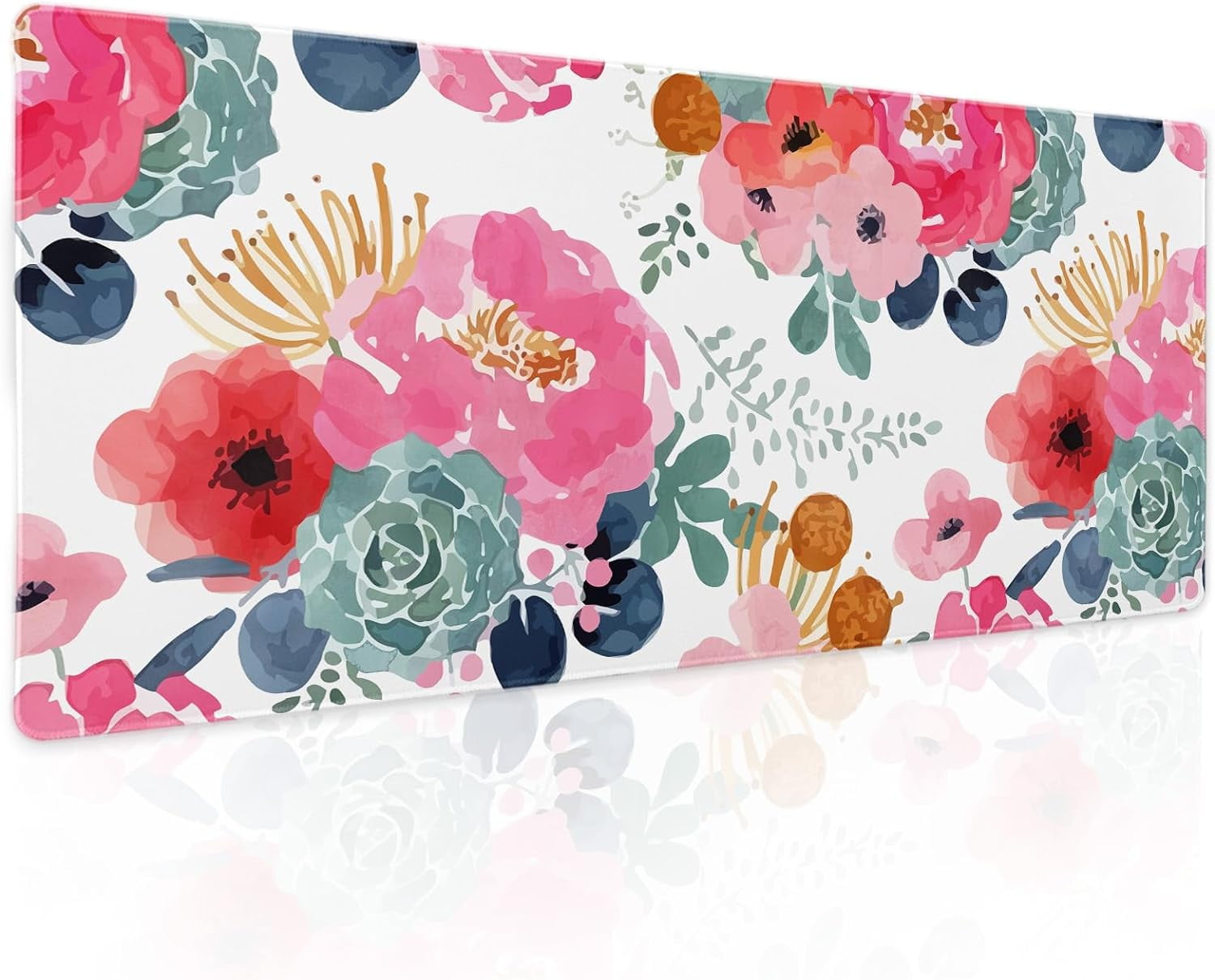 Pink Green Flowers Gaming Mouse Pad XL Cute Watercolor Floral Pretty ...
