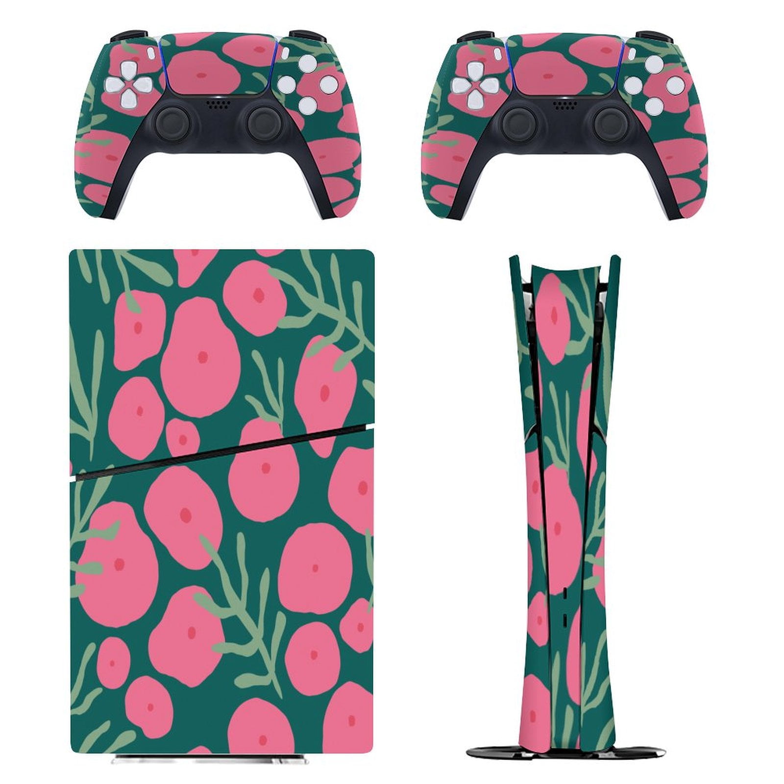 Pink Green, Flowers, Leaves PS5/PS5 Slim Digital Disc Skin Sticker For ...