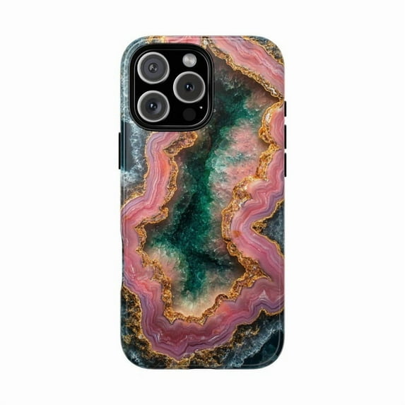 Pink Green Geode Quartz Agate Mineral Gold Vein Case with iPhone 17 to ...