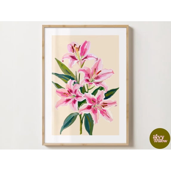 Pink & Green Lily Flower Poster - Stylish Trendy Botanical Art - 8x12 ...