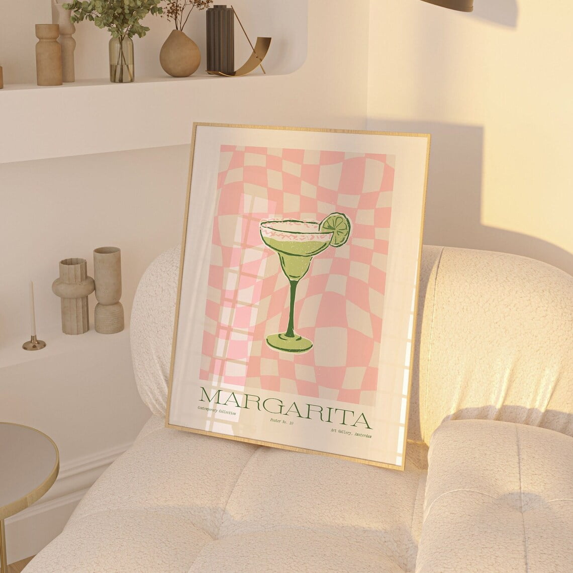 Pink Green Margarita Retro Cocktail Wall Art Bar Cart Poster Prints ...