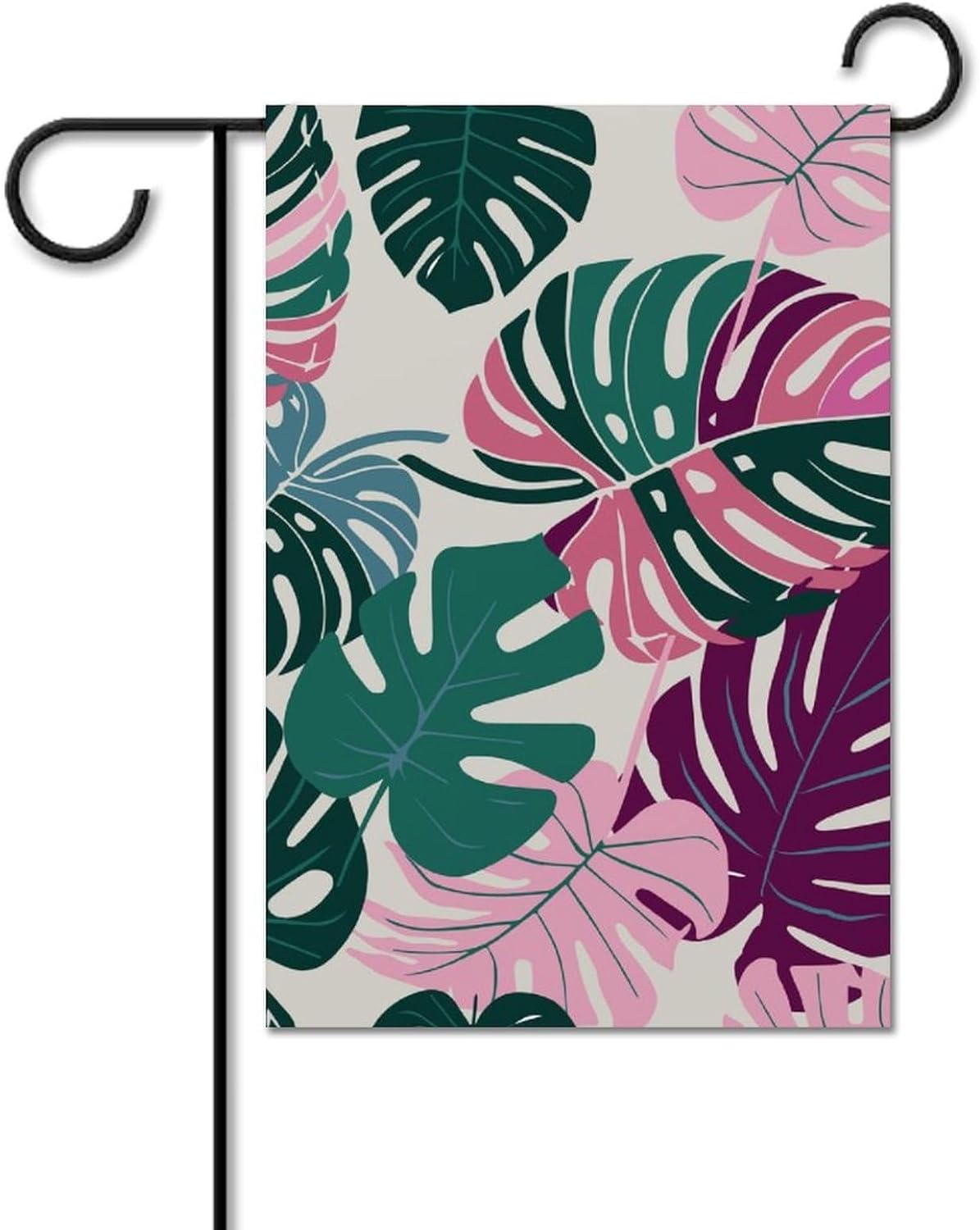 Pink Green Monstera Leaf Garden Flags Summer Tropical Leaves Flag Double Sided Holiday ...