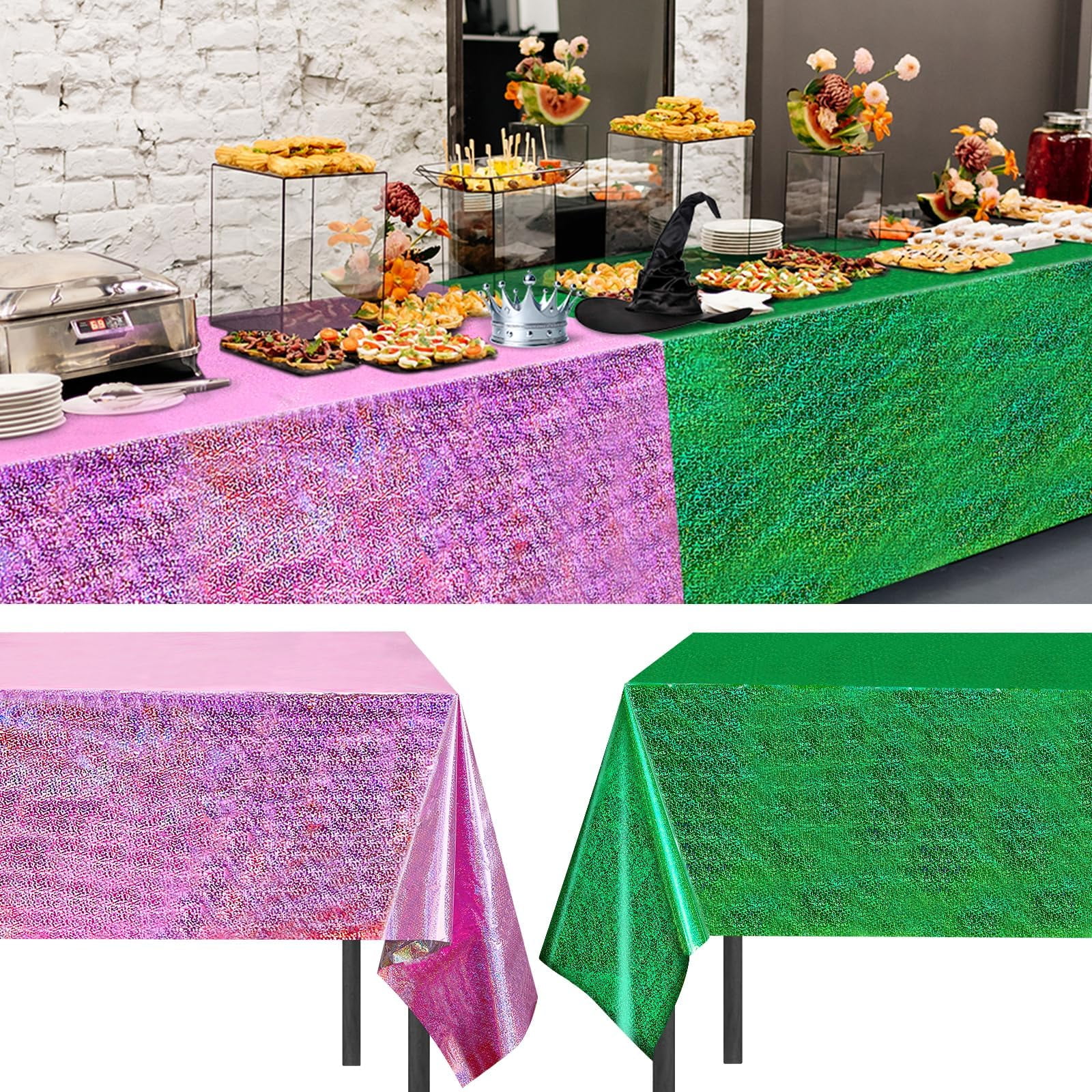 Pink and Green Party Decorations Witch Theme Holographic Tablecloth 54× ...