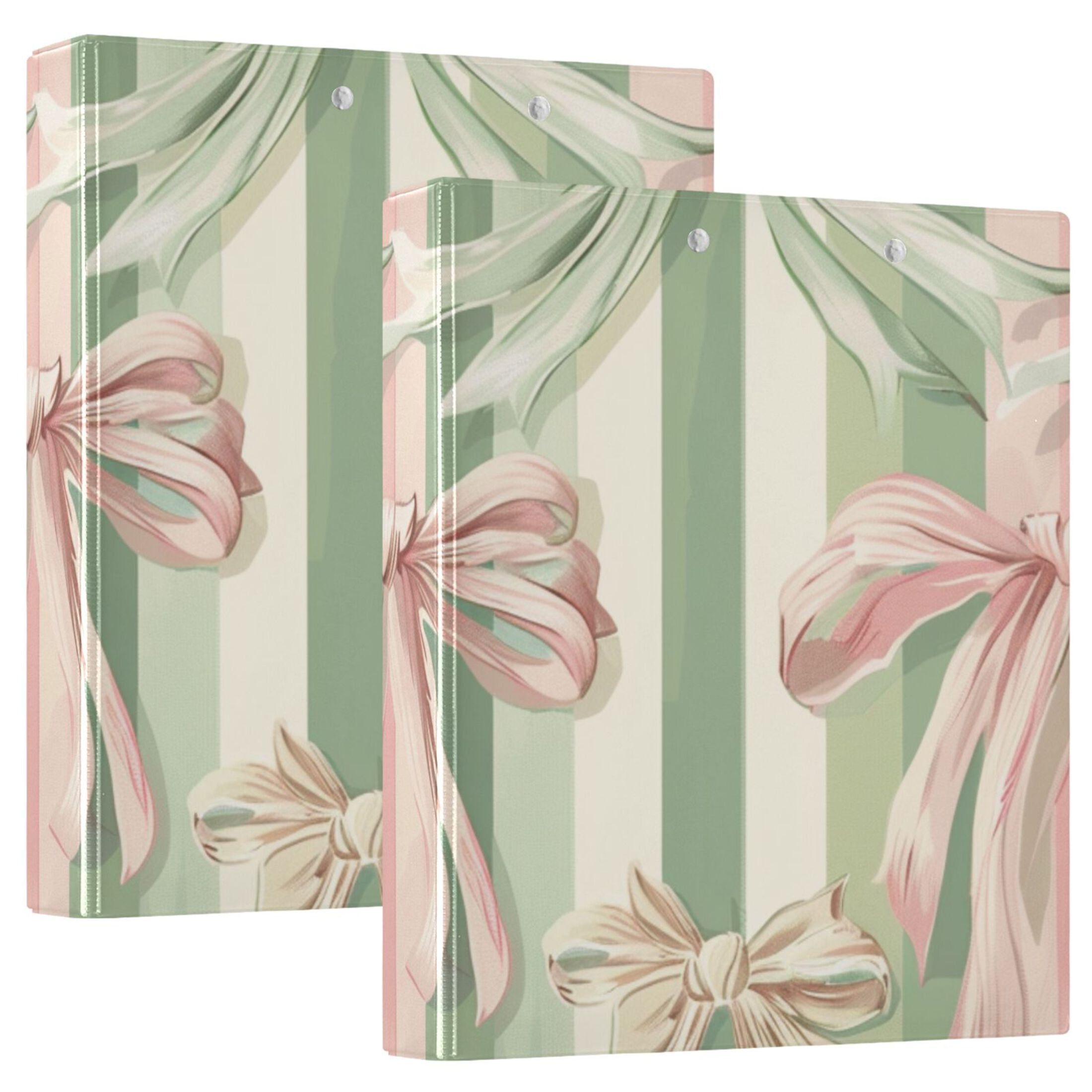 Pink Green Ribbons Stripe 3 Ring Binders 1.5 inch Hardcover File ...