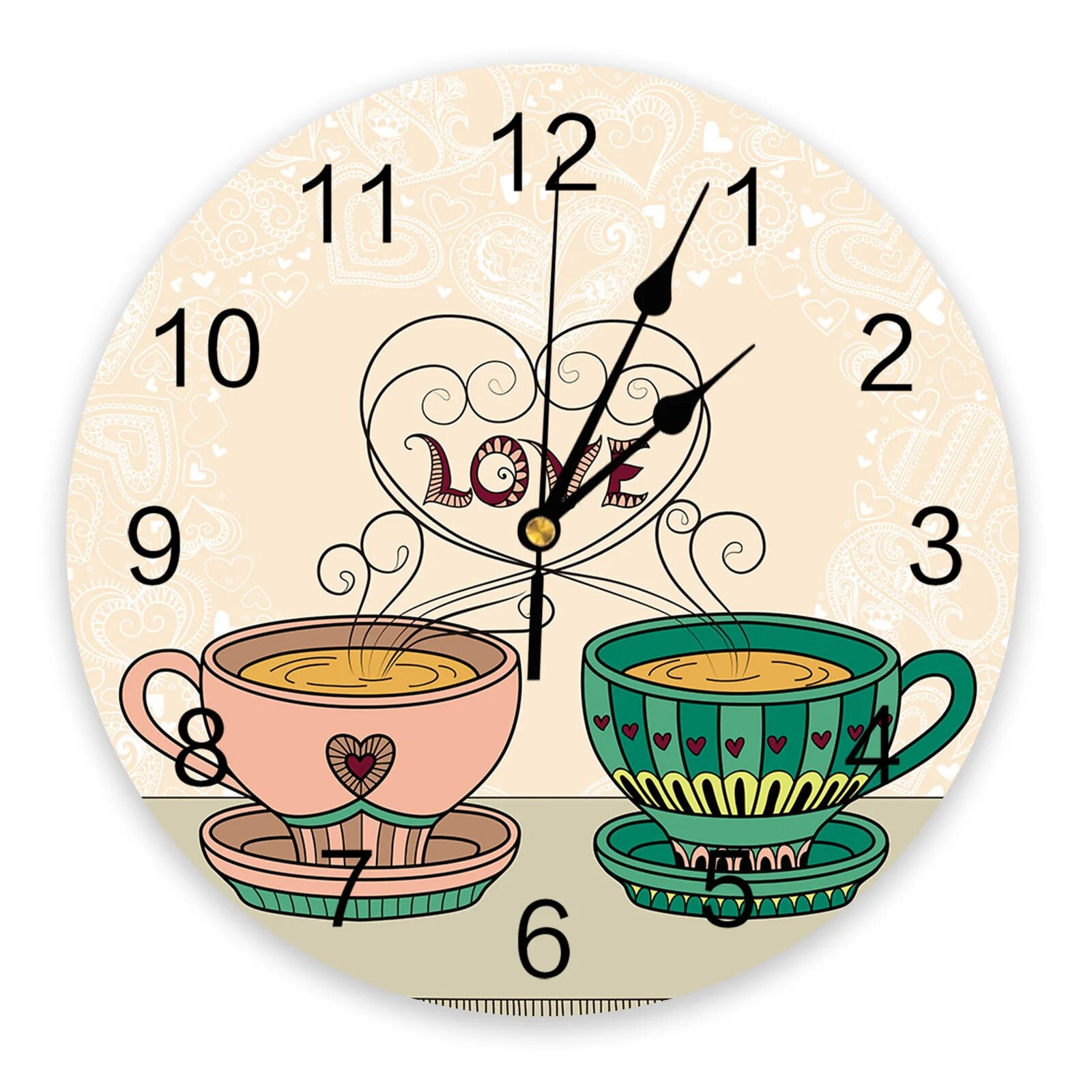 Pink Green Teacup Love Wall Clock Modern Design Living Room Decoration ...