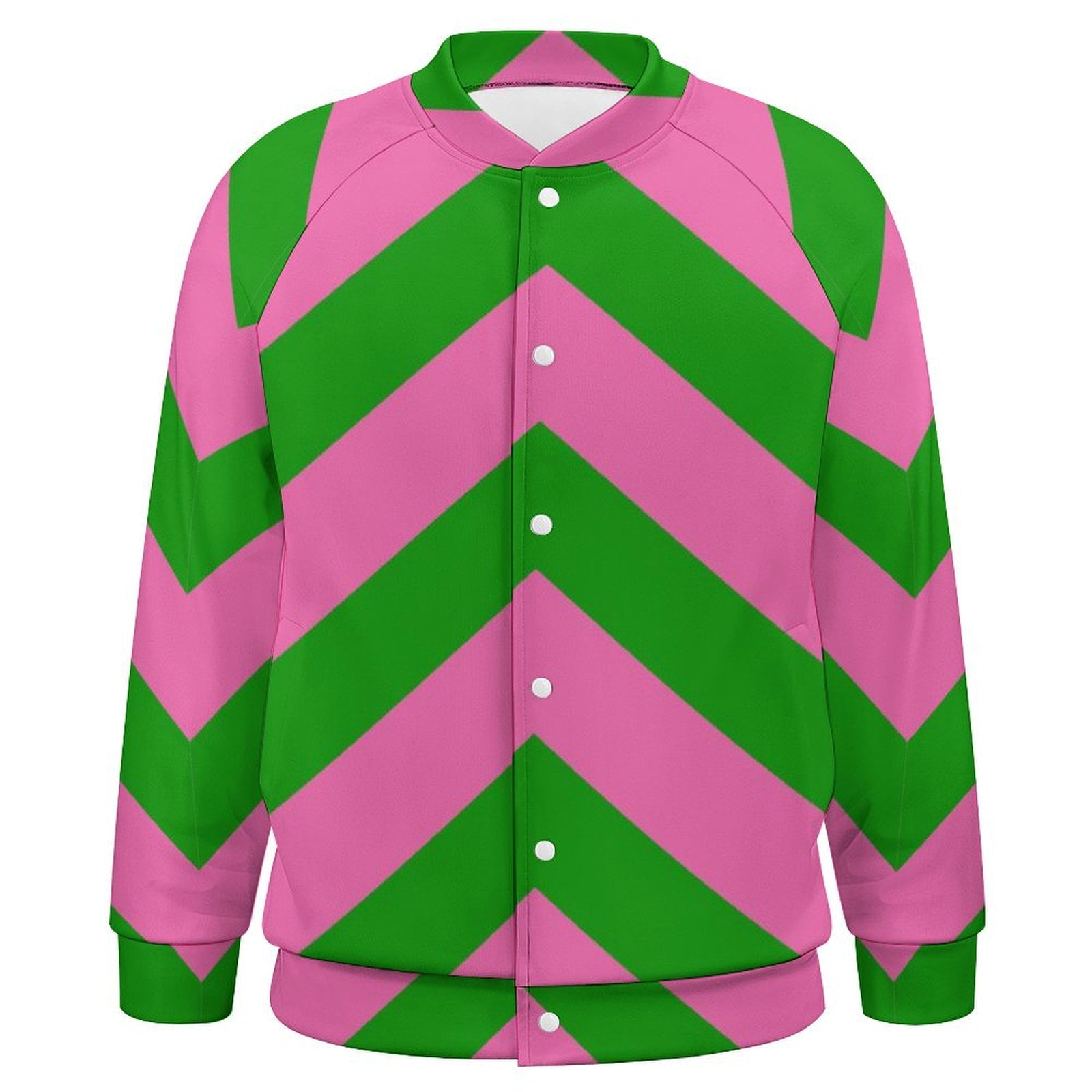 Pink Green Zig Zag Pattern Baseball Jersey Fashion Ribbed Sleeve Man Women's Jacket Motion Tops ...