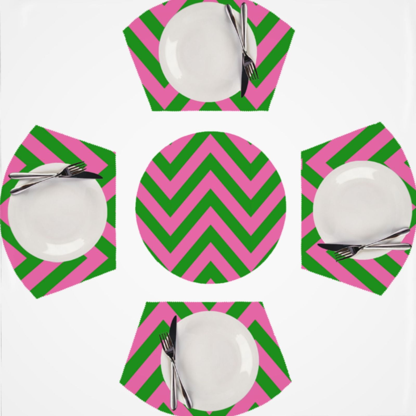 Pink Green Zig Zag Pattern Round Table Placemats Set Of 5 Wedge Table ...
