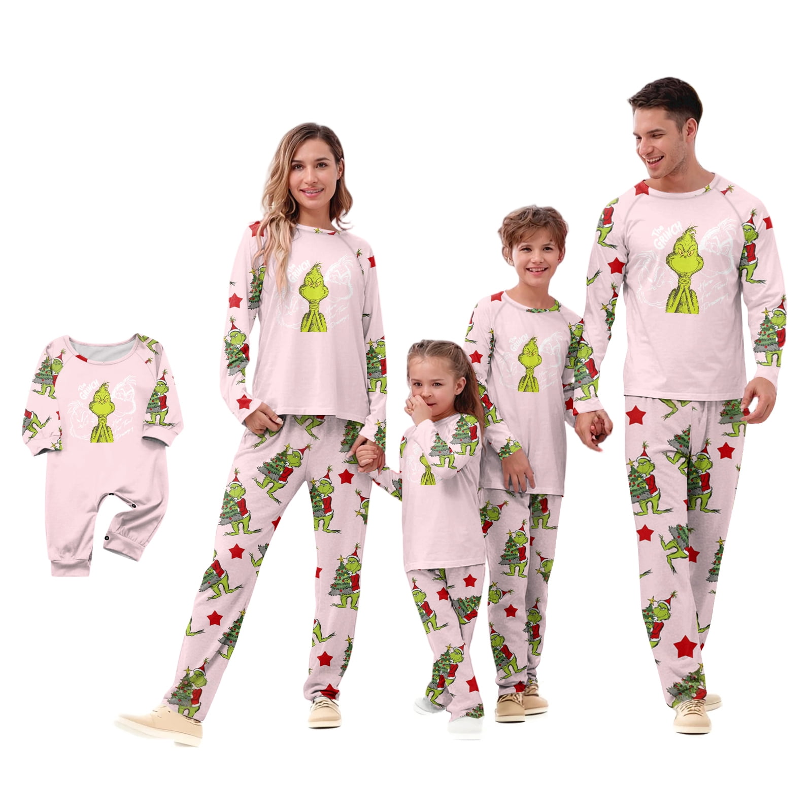 Pink Greeninch Family Matching Christmas Pajamas Sets, 2 Pcs Merry ...