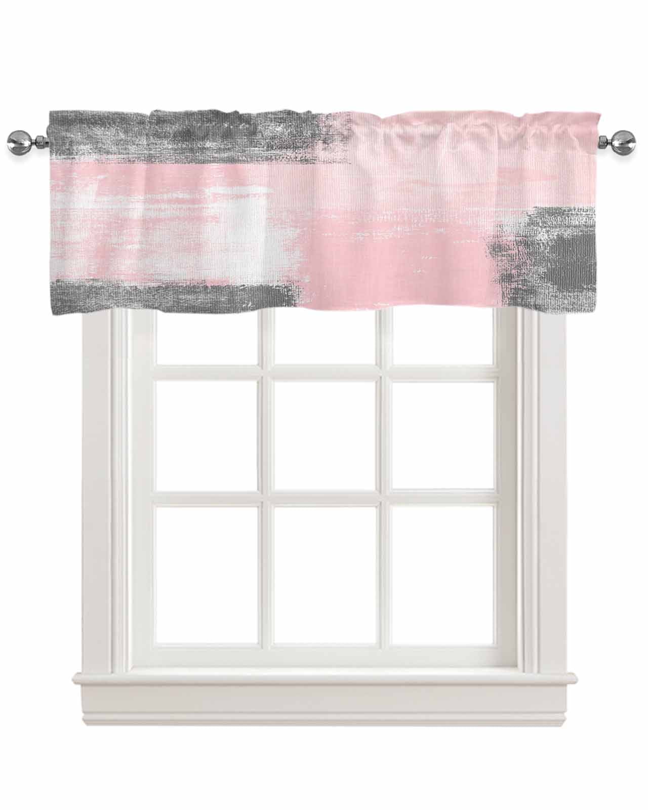 Pink Grey Geometric Linen Curtain Valance for Bedroom/Bathroom/Kitchen ...