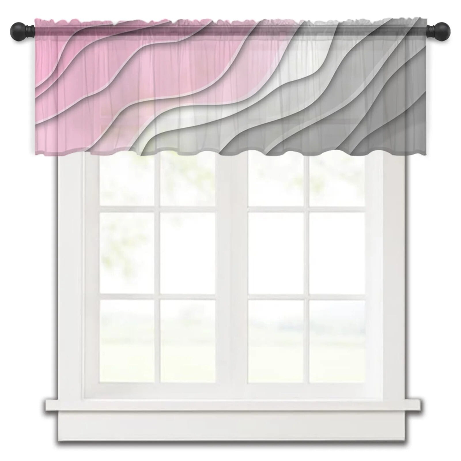 Pink Grey Gradient Geometric Abstract Bedroom Voile Short Window ...