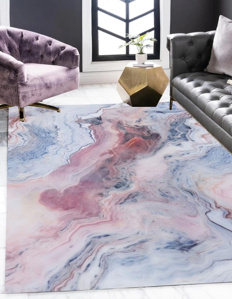 Pink Grey Marble Abstract Modern Aesthetic Rug For Living Room Bedroom ...