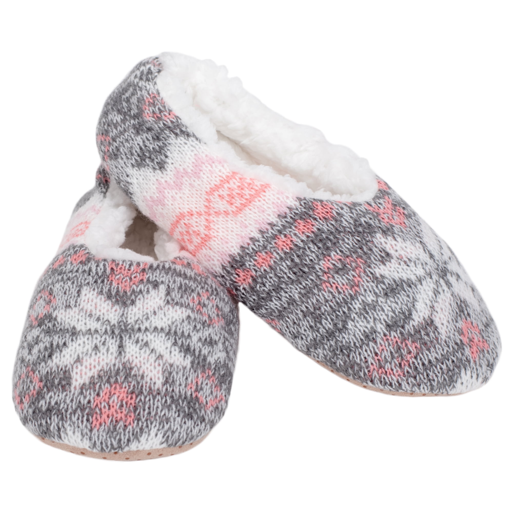 Pink Grey Nordic Snow Womens Plush Lined Cozy Non Slip Indoor Soft ...
