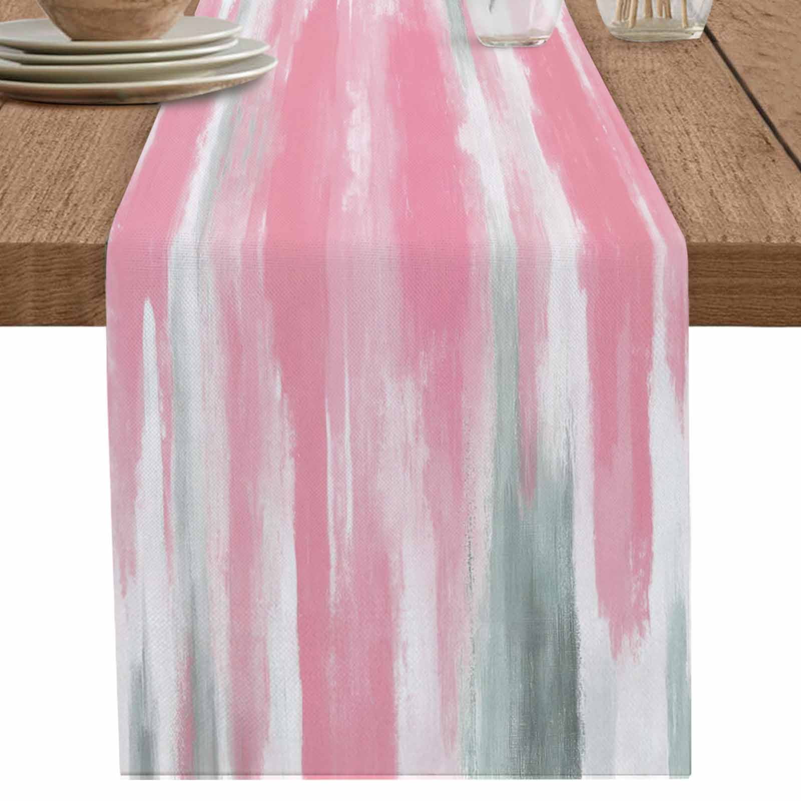 Pink Grey Oil Painting Art Table Runner-36 Inch Long Modern Abstract ...