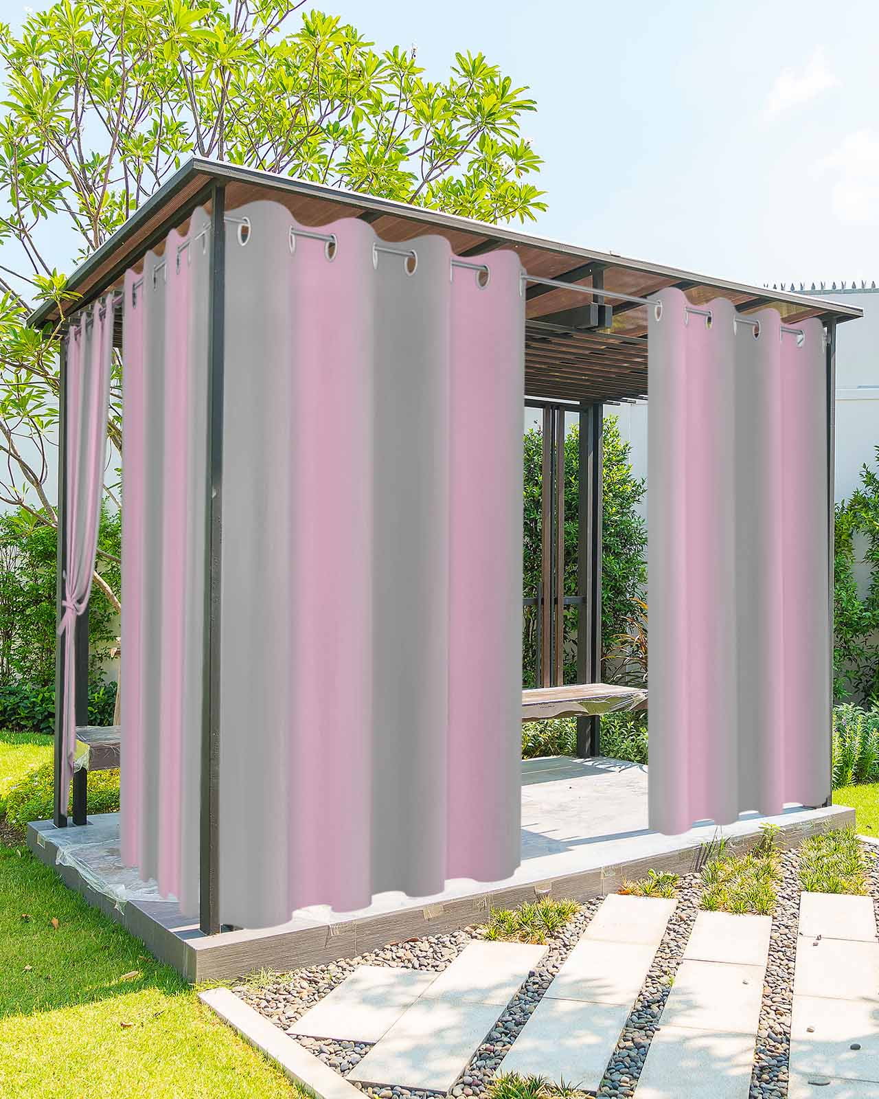 Pink Grey Outdoor Curtains for Patio Waterproof,Modern Minimalist Solid ...