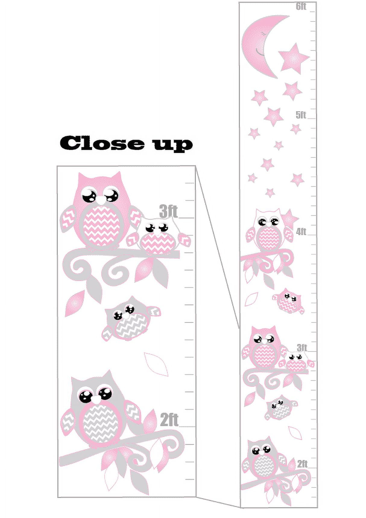 Pink and Grey Owl Growth Chart Wall Art With Chevrons, Swirly Branches ...