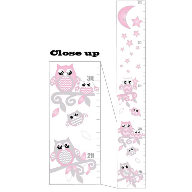 Pink and Grey Owl Growth Chart Wall Art With Chevrons, Swirly Branches ...