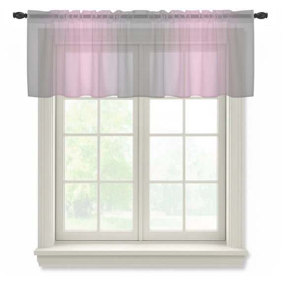 Pink Grey Semi Sheer Valance Curtains, Gradient Ombre Voile Valances ...