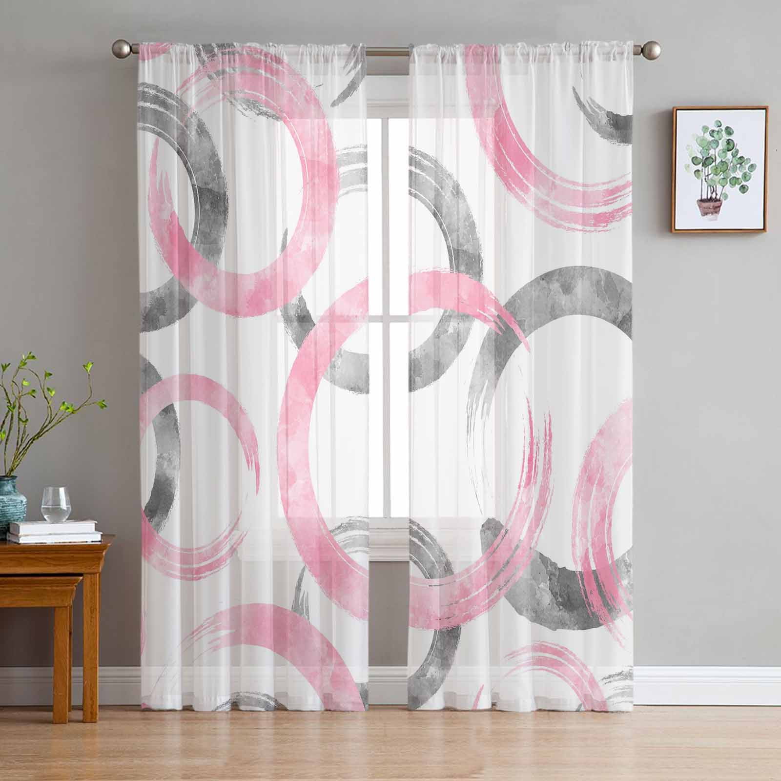 Pink Grey Sheer Curtains 84 Inches Long 2 Panels Set, Window Sheer ...