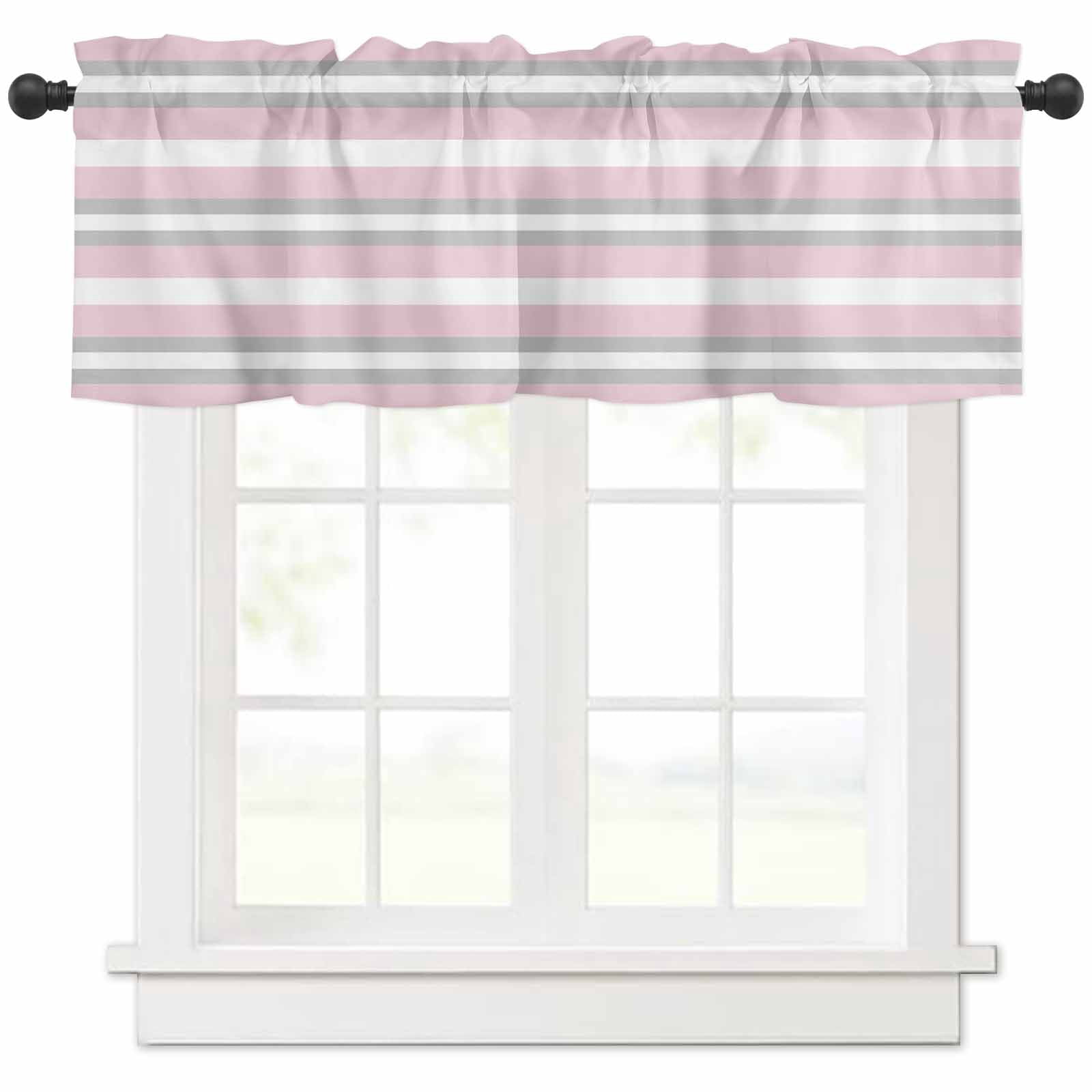 Pink Grey Stripe Valances for Windows Farmhouse Kitchen Curtains ...