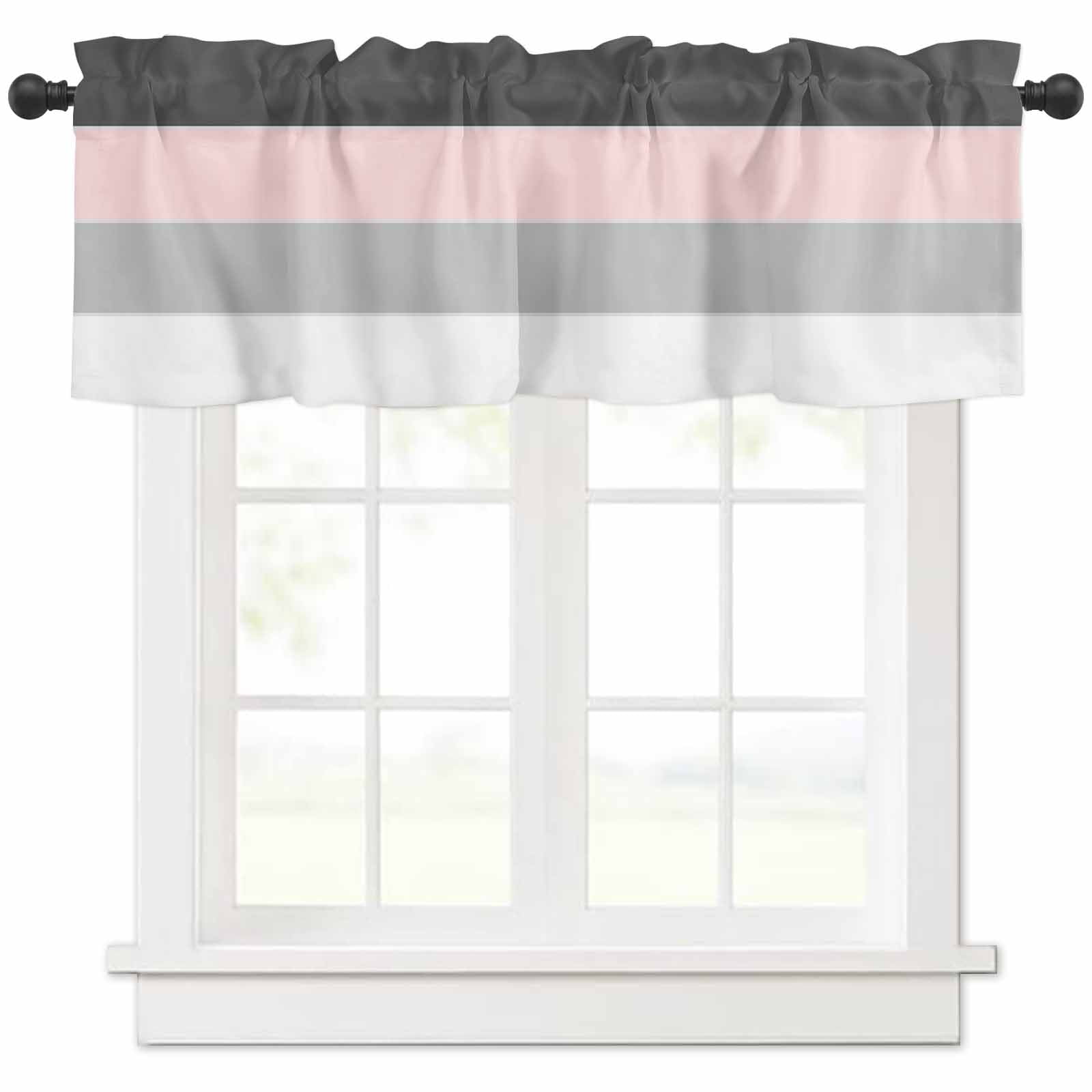 Pink Grey Striped Valances for Windows Farmhouse Kitchen Curtains ...