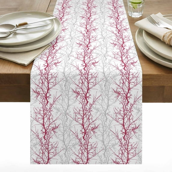 Pink Grey Table Runner 13x90 inch Tree Branch Cotton Linen Dining Table ...