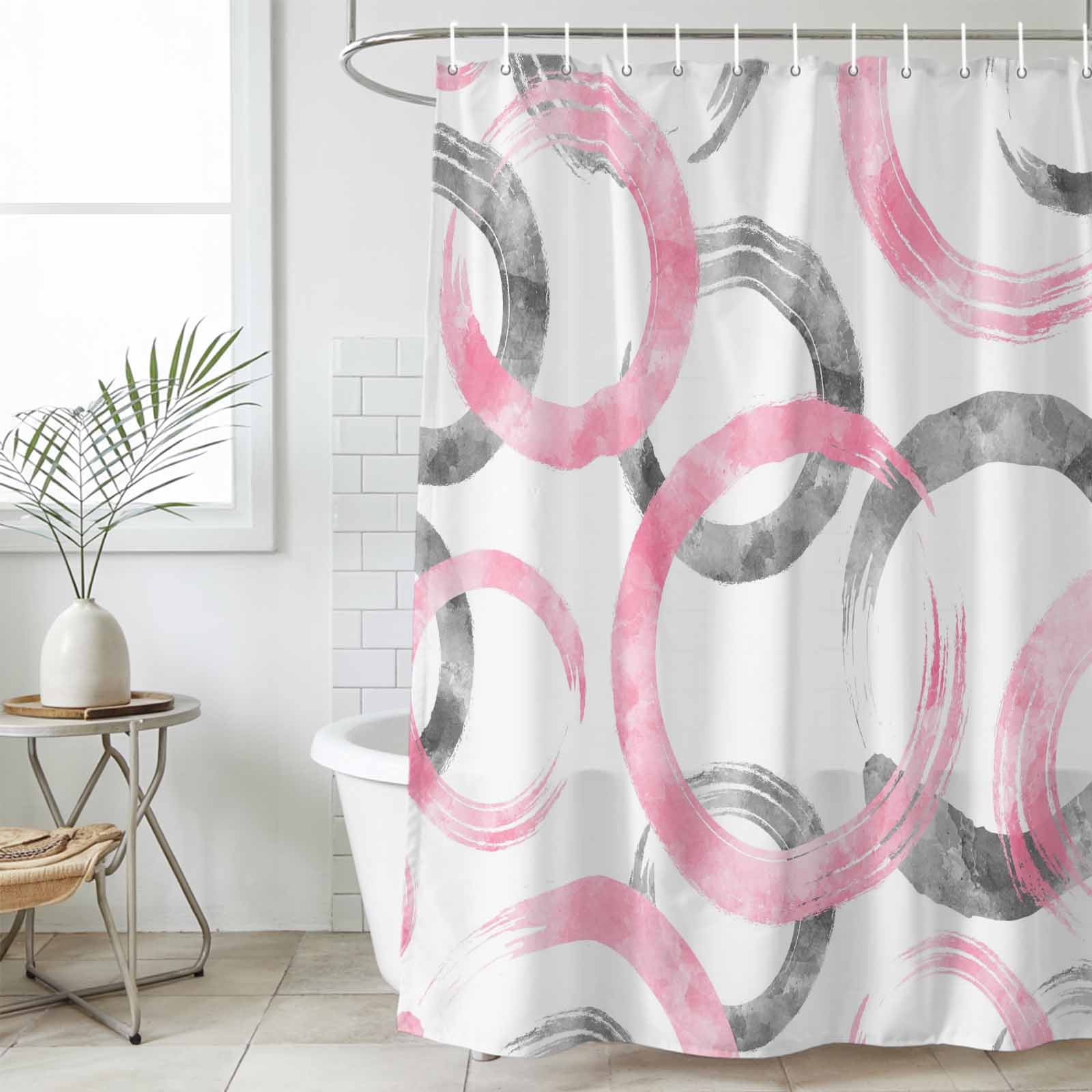 Pink Grey Waterproof Fabric Shower Curtain,Geometric Circle Modern ...