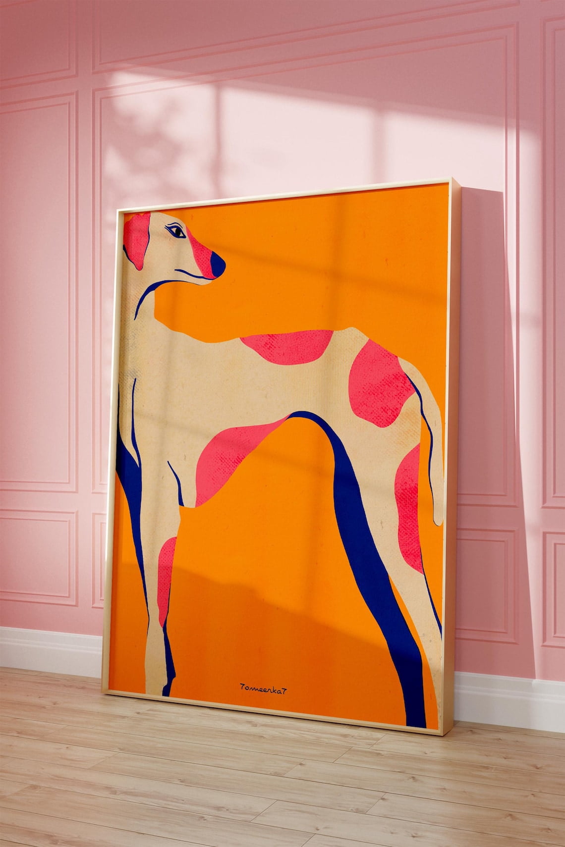 Pink Greyhound Wall Art Abstract Dog Poster Colorful Dopamine Decor ...