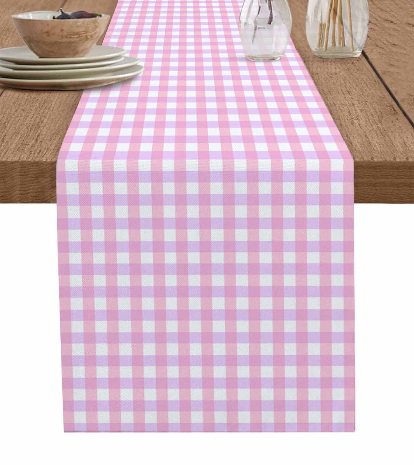 Pink Grid Burlap Cotton Table Runner 18x72 Inches Long, Checkered Plaid ...