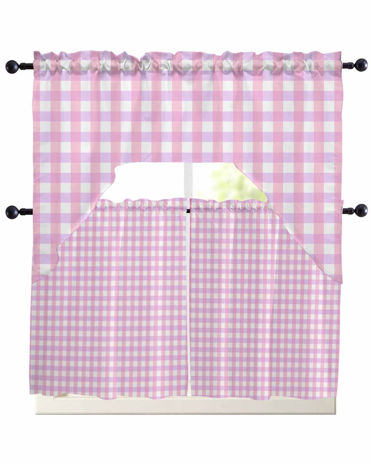 Pink Grid Swag Curtains for Living Room/Bedroom Windows, Checkered ...
