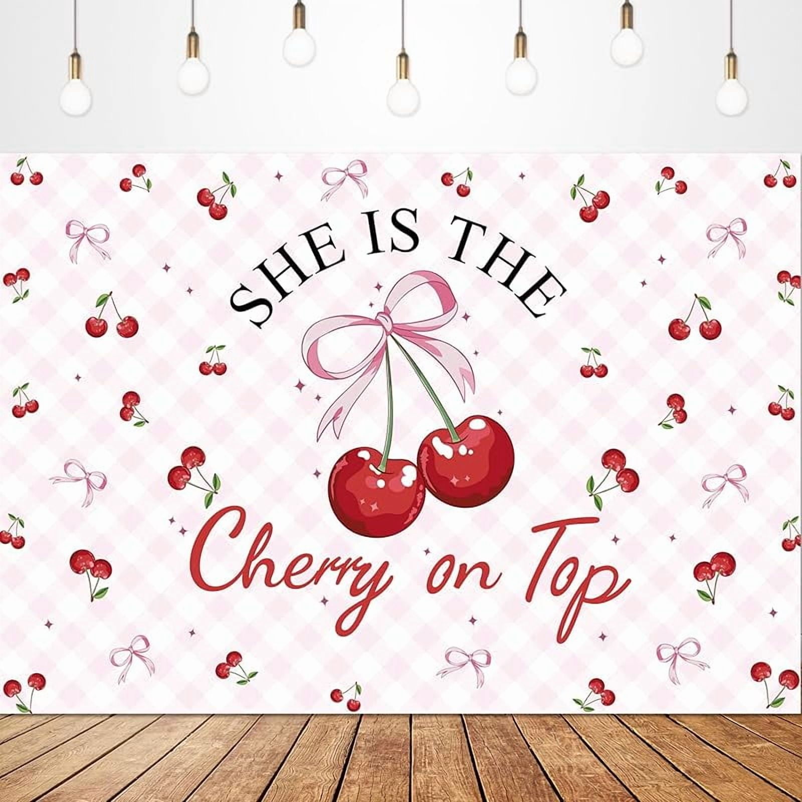Pink Groovy She is The Cherry Backdrop On The Top Baby Shower Backdrop ...