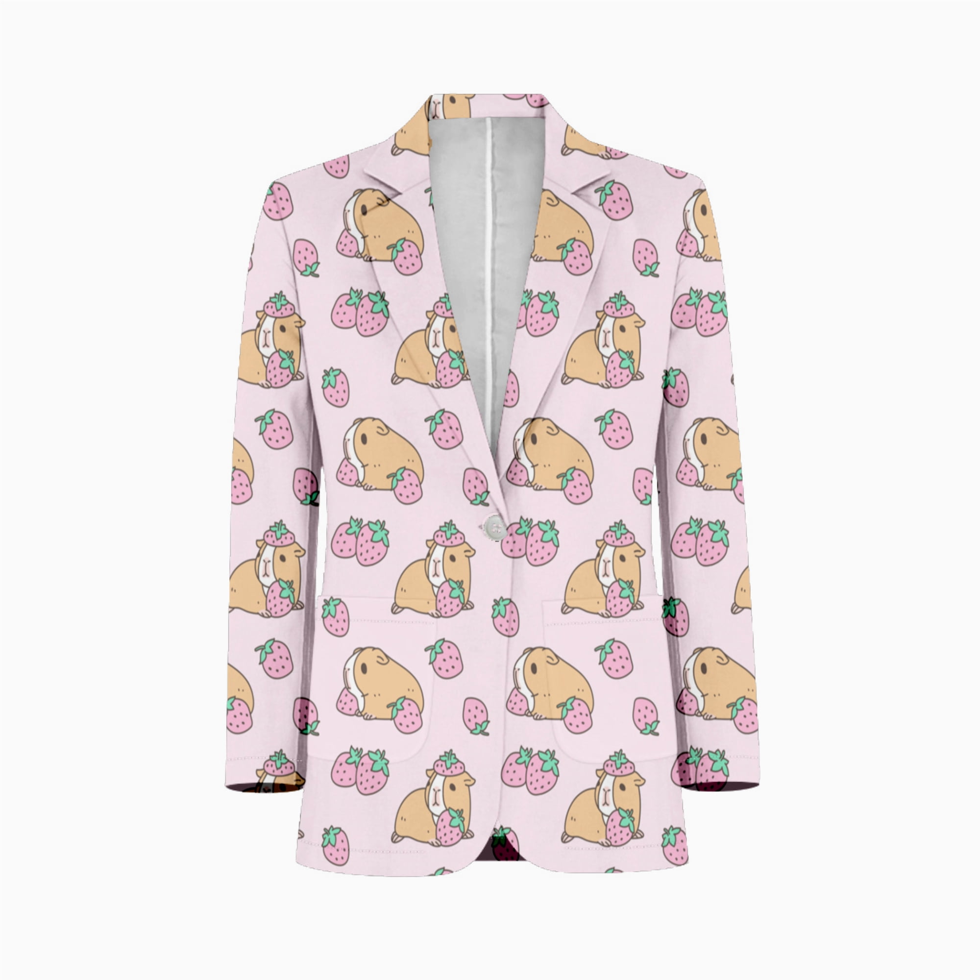 Pink Guinea Pig And Strawberry Pattern Mens Suits Shawl Collar Slim Fit ...