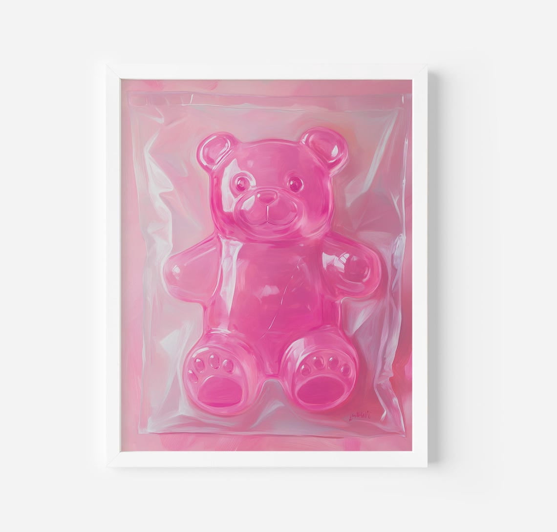 Pink Gummy Bear Poster, Cute Preppy Wall Art, Girly Wall Art, Candy ...