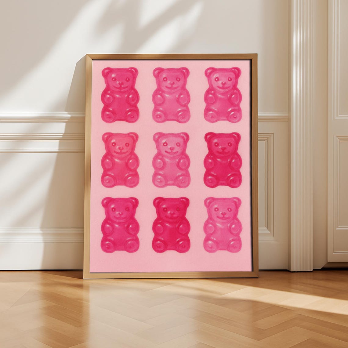 Pink Gummy Bear Print Playful Candy Wall Art Poster Decor, Unframed ...
