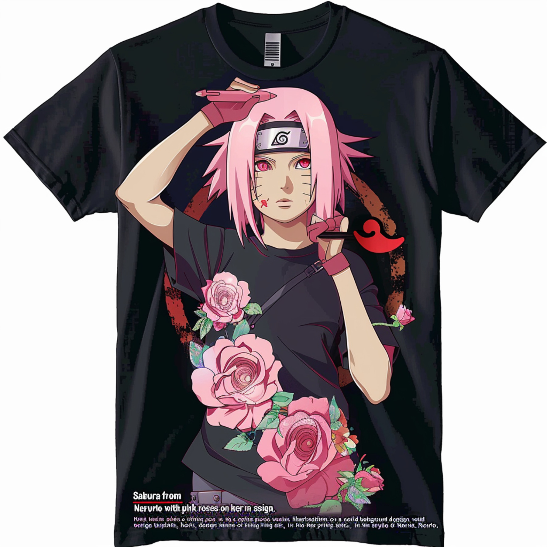 Pink Hair Roses Fighting Pose Black Shirt Style TShirt Design - Walmart.com
