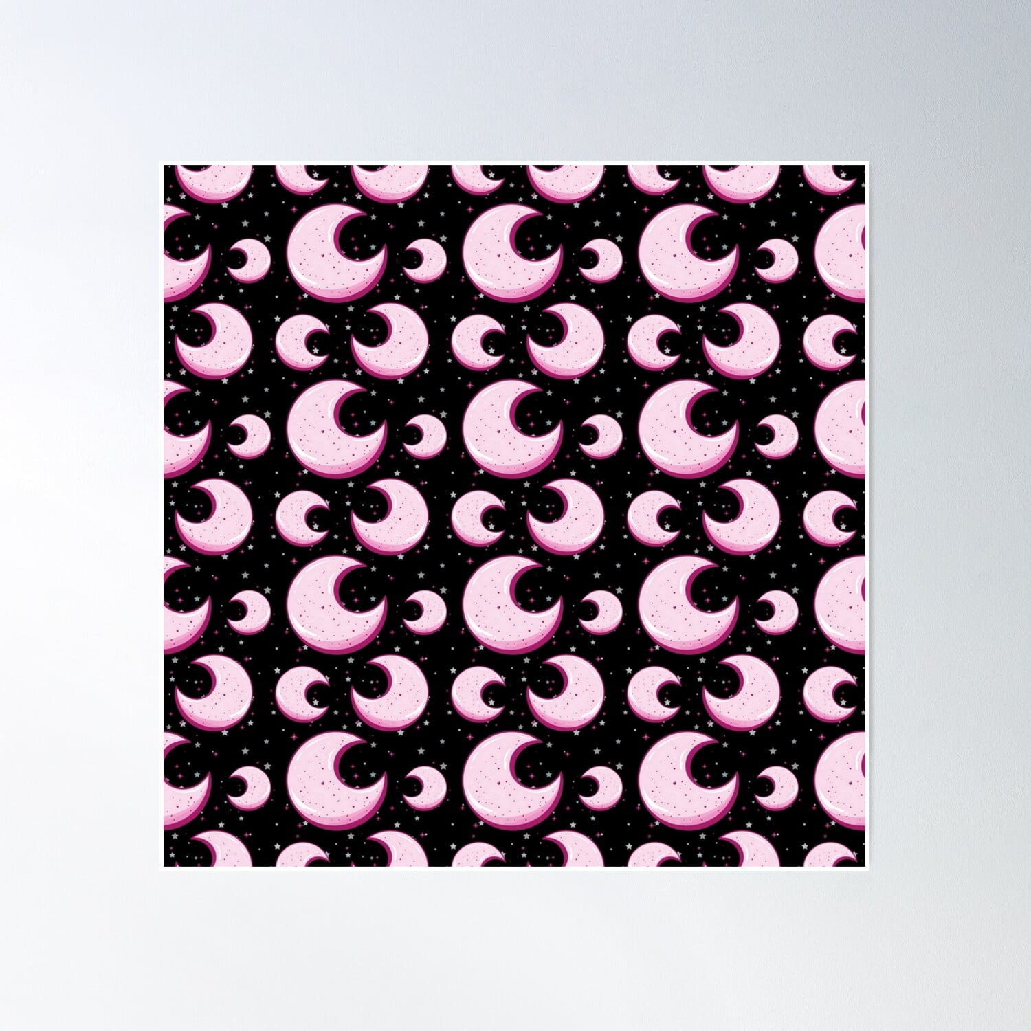 Pink Half Moon In A Sparkling Sky Poster Wall Art, Modern Wall Decor ...