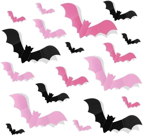 Pink Halloween Bats Wall Decor, 60Pcs Cute Bats Stickers, Pastel Bats ...