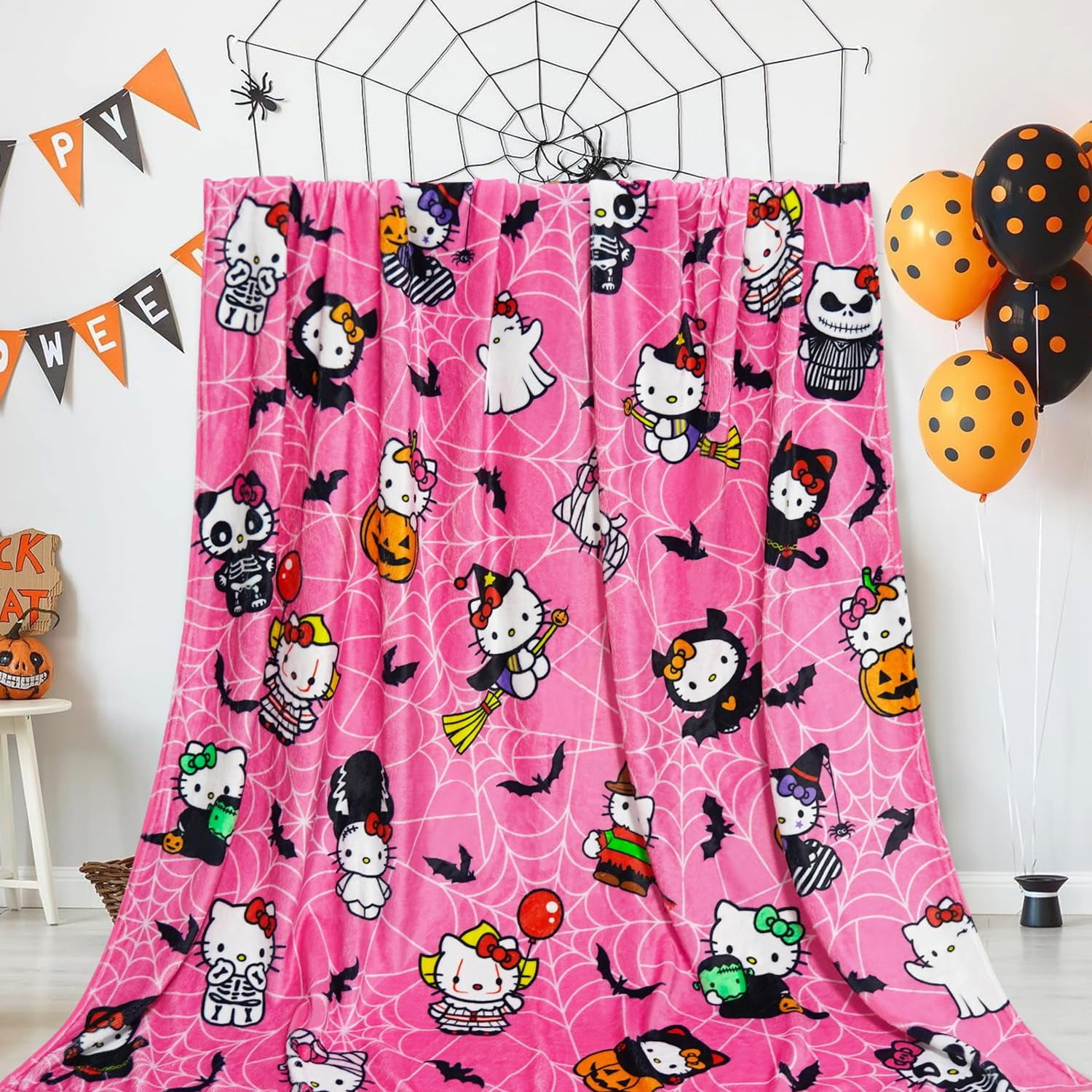 Pink Halloween Blanket Gifts for Women Girls Kids, Cute Hello Kitty ...