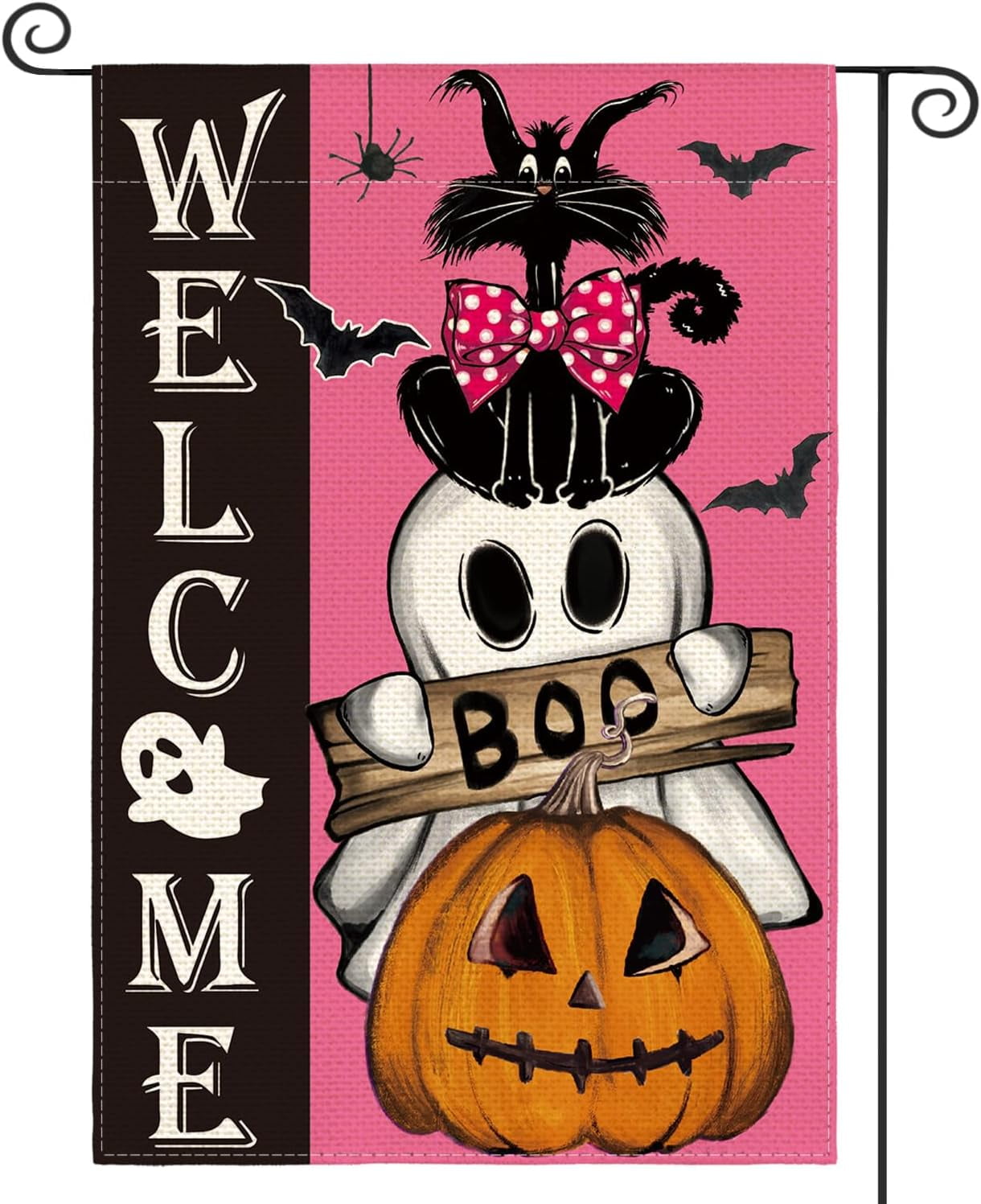 Pink Halloween Ghost Cat Boo Garden Flag 12x28 inch Double Sided ...