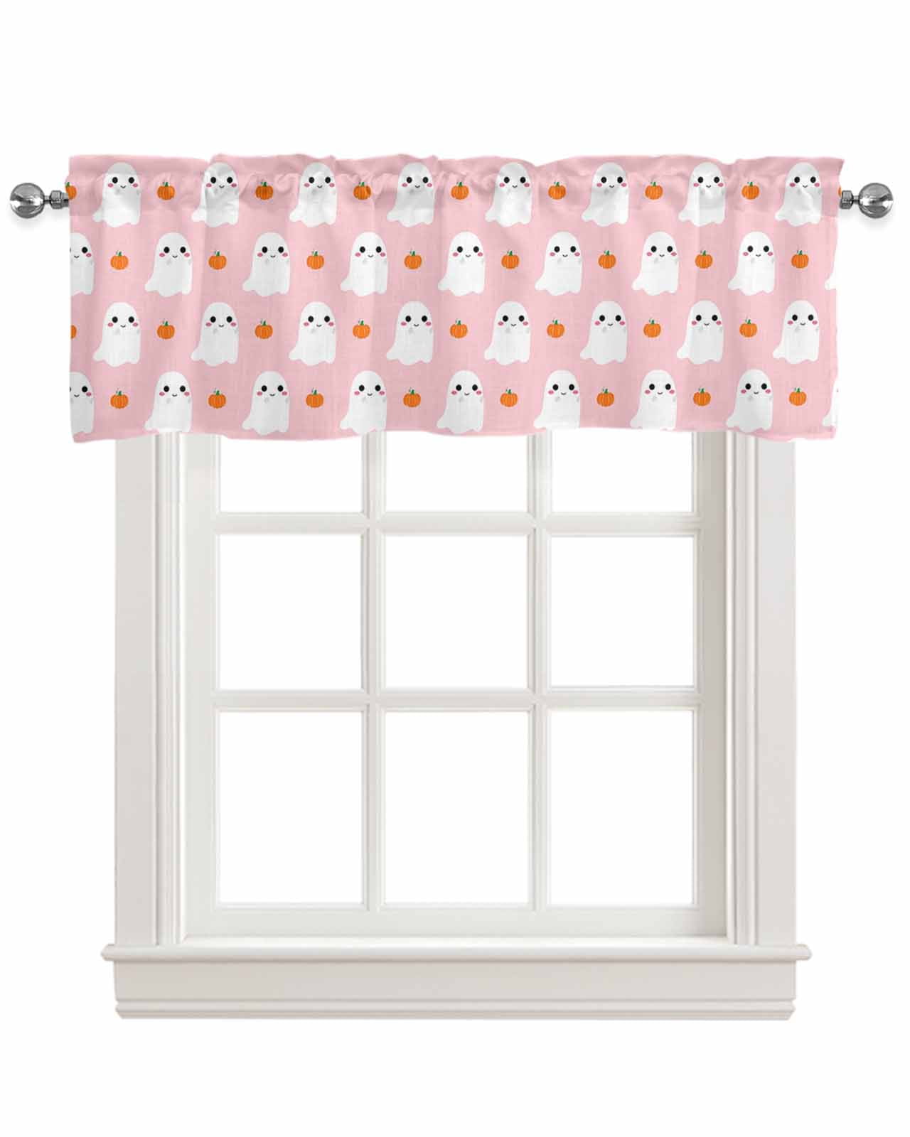 Pink Halloween Ghost Linen Curtain Valance for Bedroom/Bathroom/Kitchen ...